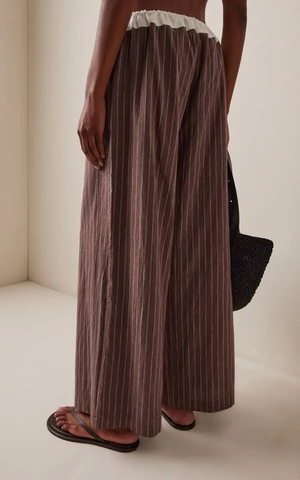 ELCE Verci Striped Cotton-linen Wide-leg Pants