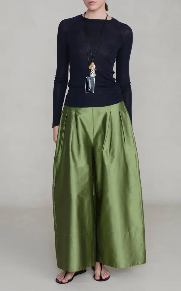 Chan Luu Techno Taffeta Wide Leg Trousers