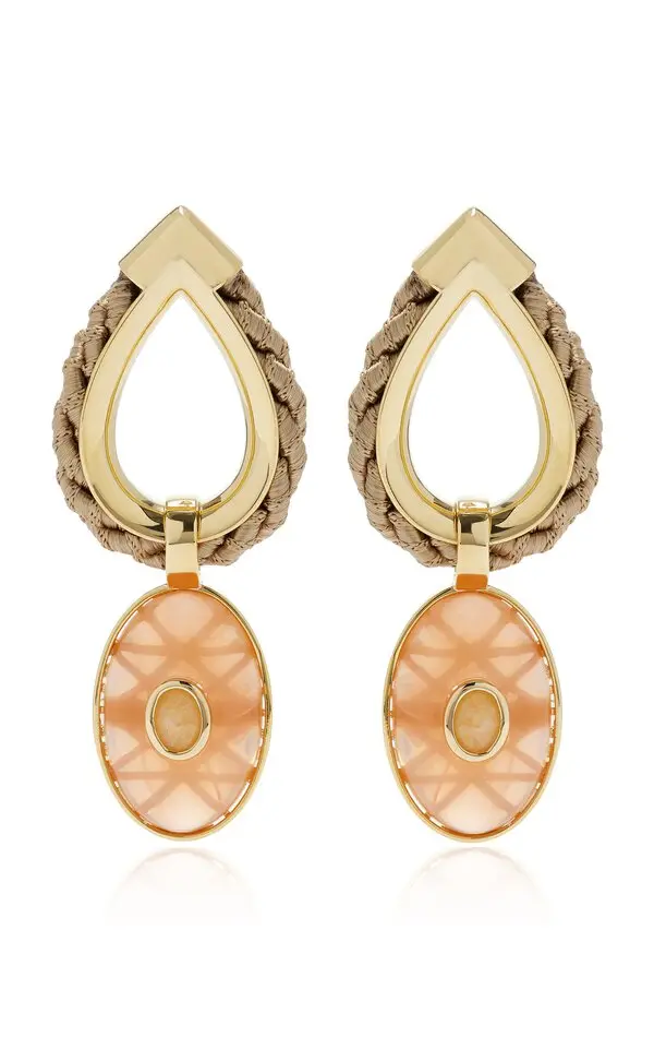 Eddie Borgo 12k Gold-plated Brass Drop Earrings With Amber And Aragonite - Multi