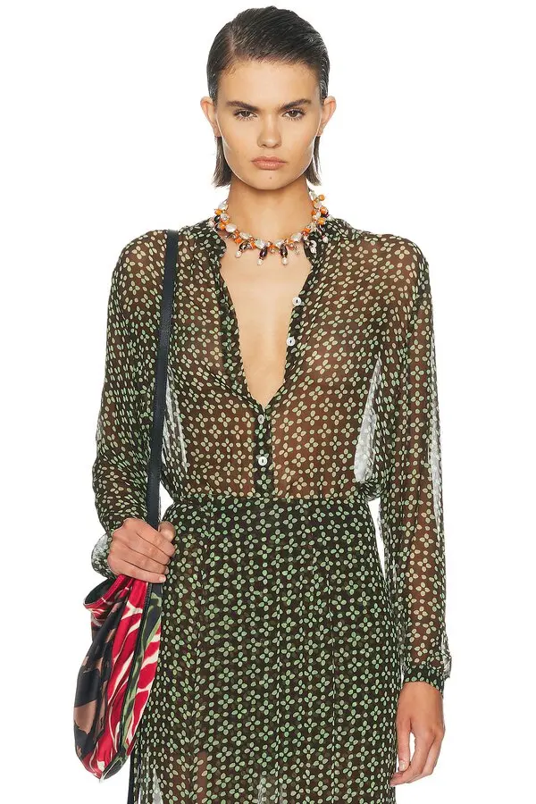 Chan Luu Button Up Top In Multi-print Sheer Viscose