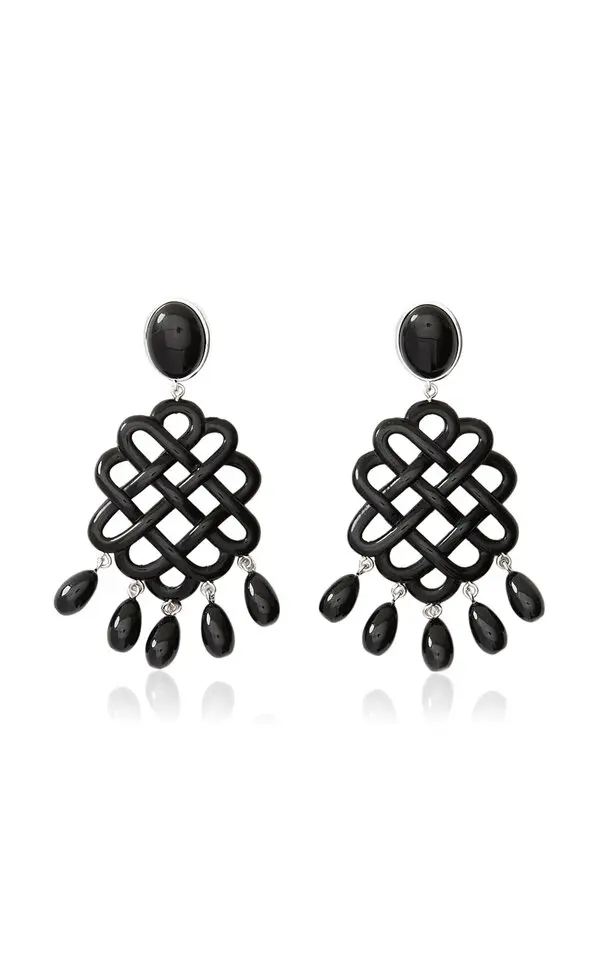 JULIETTA Melina Rhodium-plated Brass Resin Earrings - Black