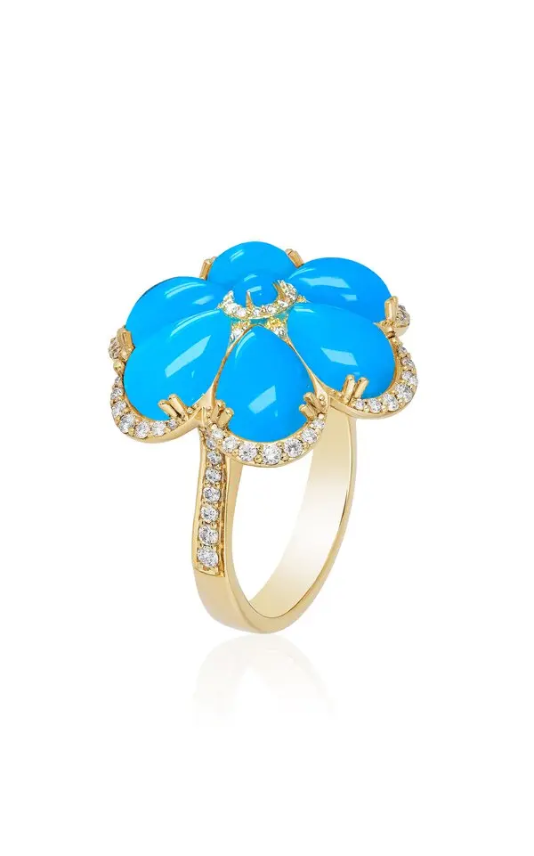 Goshwara Cabochon Flower Ring - Turquoise