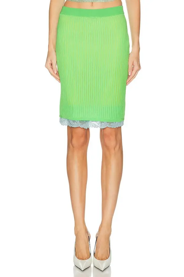 Versace Lace Midi Skirt In Green - Mint