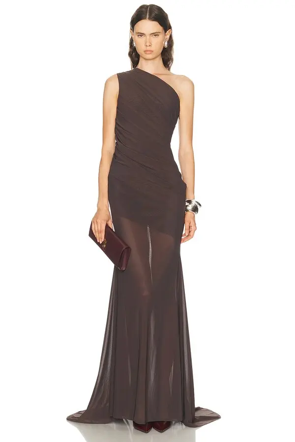 Alex Perry One Shoulder Tucked Gown
