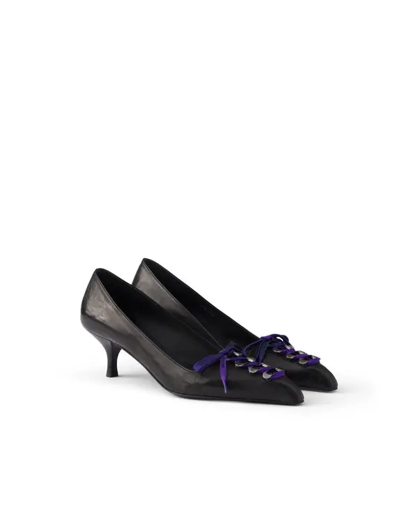 Prada Antiqued Leather Pumps - Black