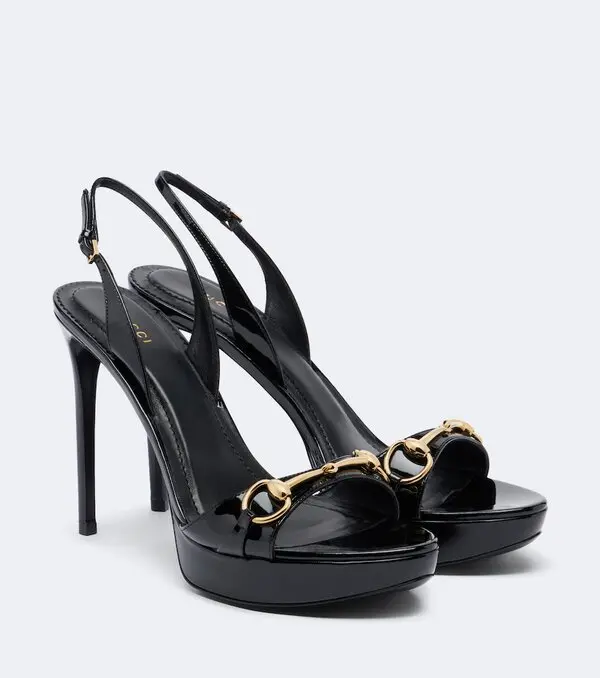 Gucci Donna Patent Leather Platform Sandals - Black