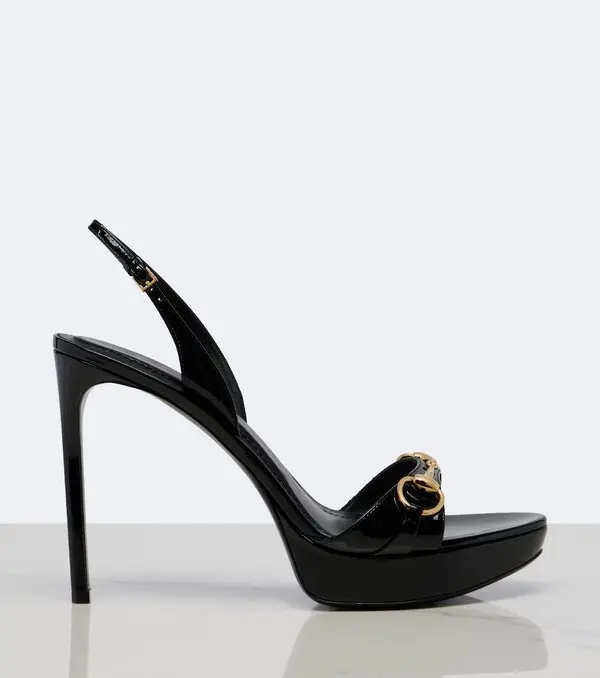 Gucci Donna Patent Leather Platform Sandals - Black