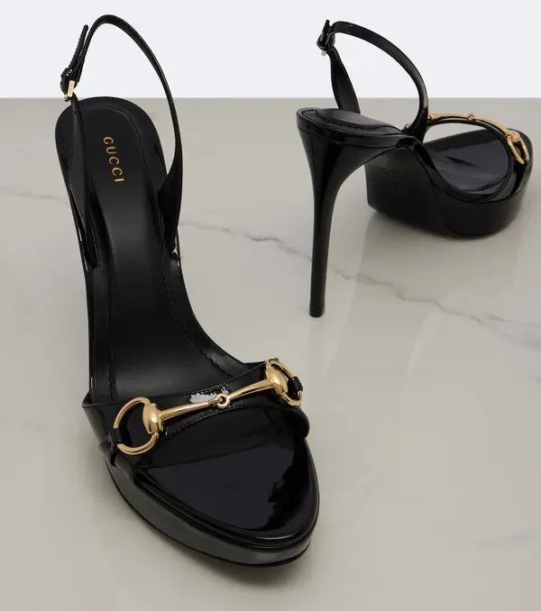 Gucci Donna Patent Leather Platform Sandals - Black