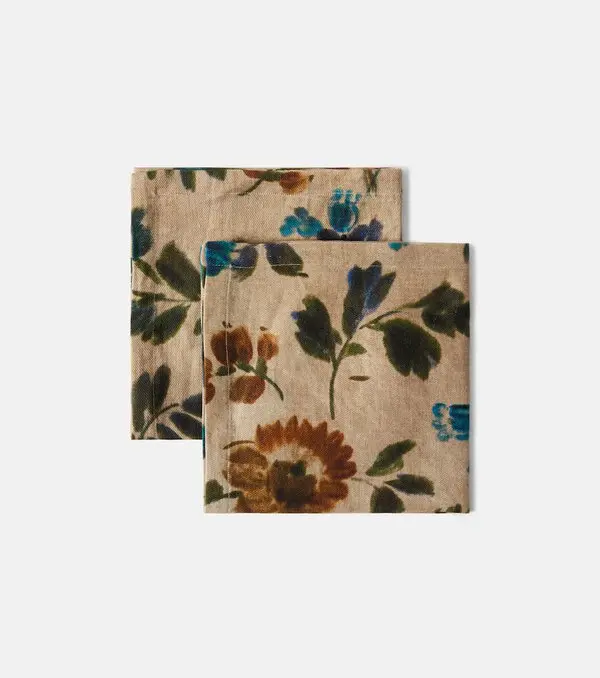 THE HOUSE OF LYRIA Rosalia Set Of 2 Floral Linen Napkins - Multicoloured