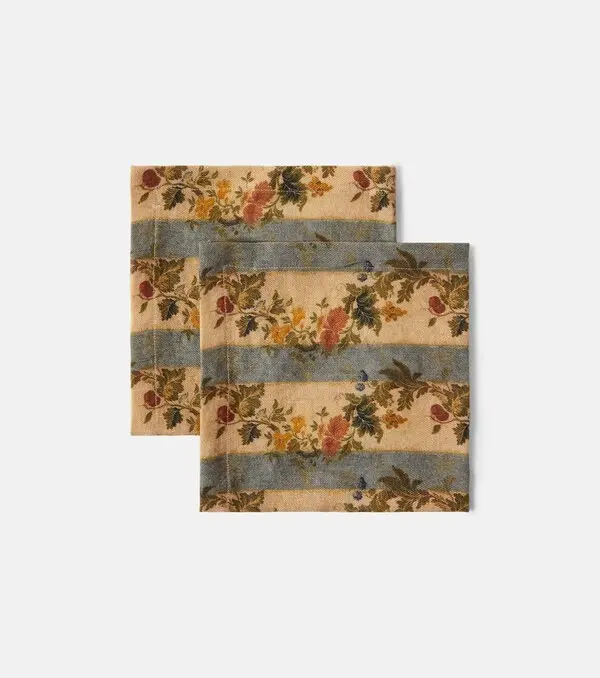THE HOUSE OF LYRIA Banksia Set Of 2 Floral Linen Napkins - Beige