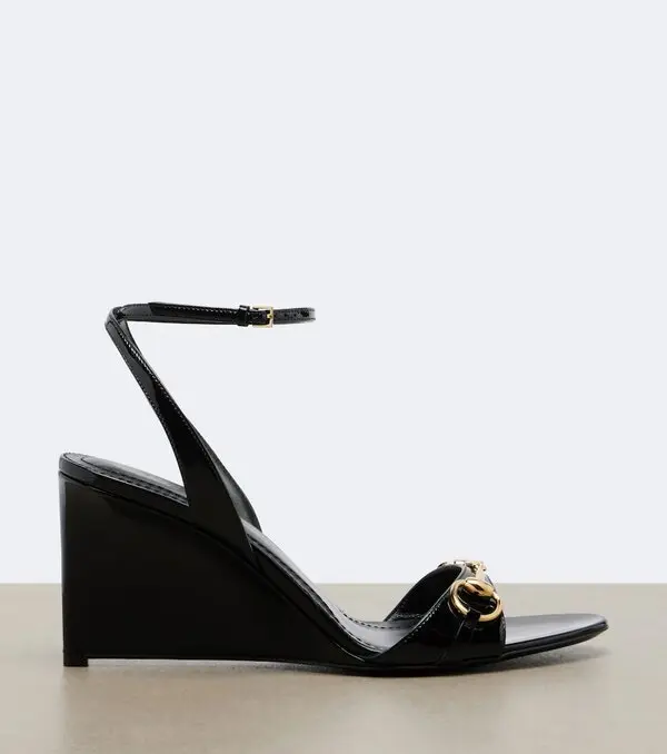 Gucci Donna Patent Leather Wedge Sandals