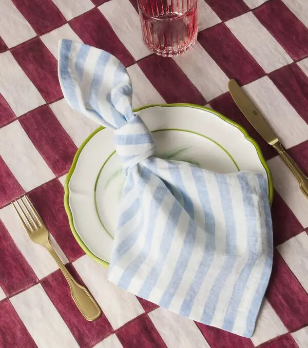 ONCE MILANO Set Of 4 Striped Linen Napkins