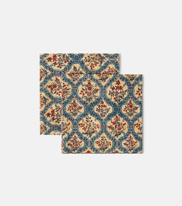 THE HOUSE OF LYRIA Hoya Set Of 2 Floral Linen Napkins - Beige