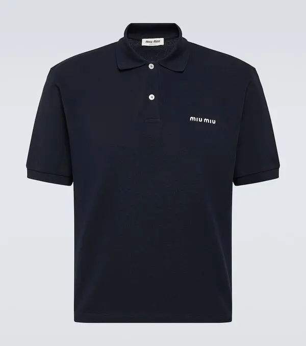 Miu Miu Logo Cotton Piqué Polo Shirt - Blue
