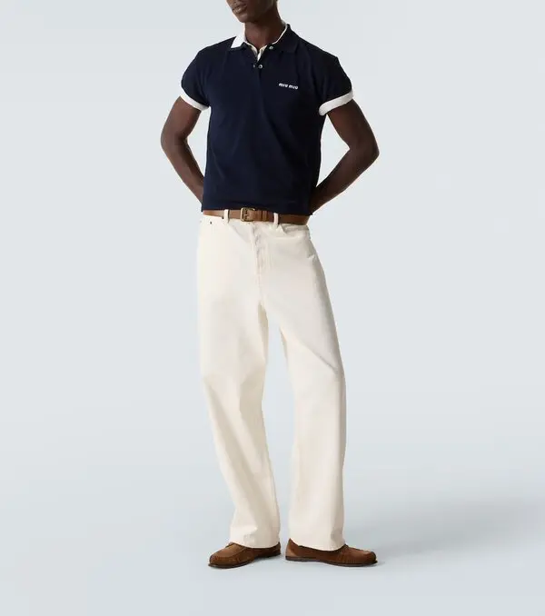 Miu Miu Logo Cotton Piqué Polo Shirt - Blue