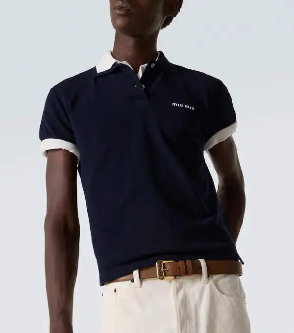Miu Miu Logo Cotton Piqué Polo Shirt - Blue