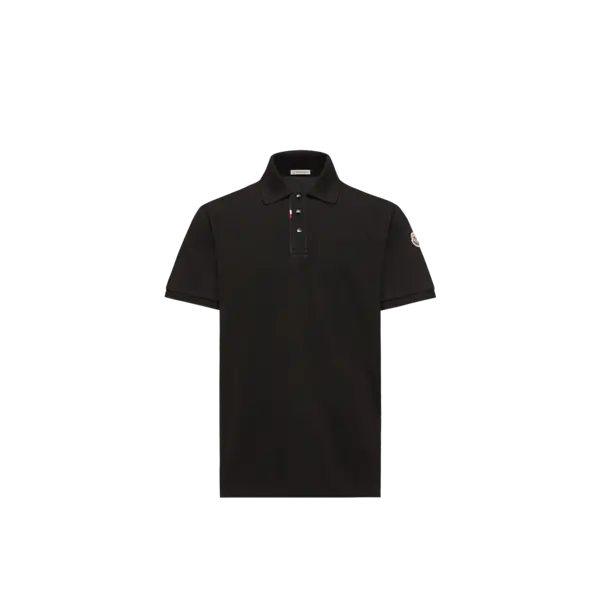 Moncler Logo Cotton Piquet Polo Shirt - Black
