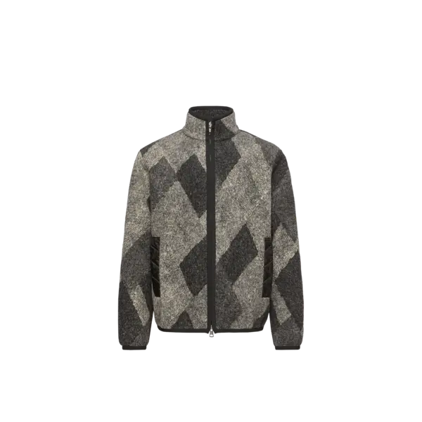 Moncler Diamond Pattern Wool Blend Zip-up Cardigan