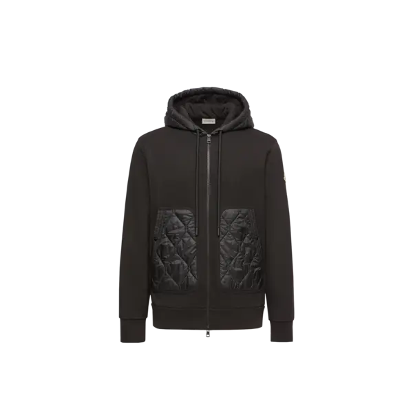 Moncler Diamond Quilted Cotton Blend Zip-up Hoodie - Black