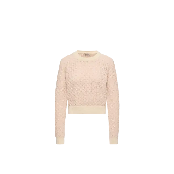 Moncler Textured Wool Blend Crew Neck Sweater - Pink