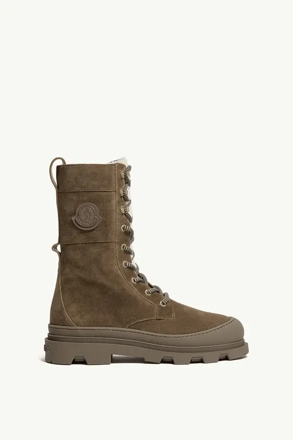 Moncler Vera High Suede & Shearling Lace-up Boots - Brown