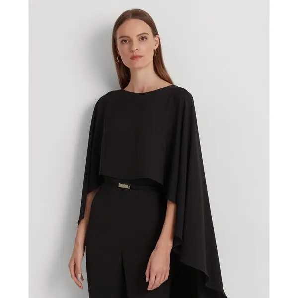 Ralph Lauren Belted Cape Georgette Jumpsuit - Black