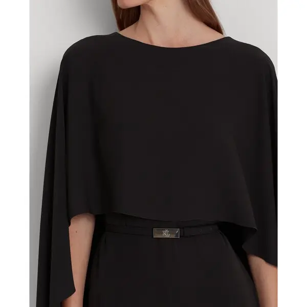 Ralph Lauren Belted Cape Georgette Jumpsuit - Black