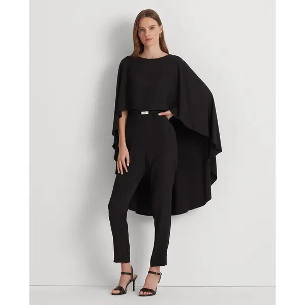 Ralph Lauren Belted Cape Georgette Jumpsuit - Black