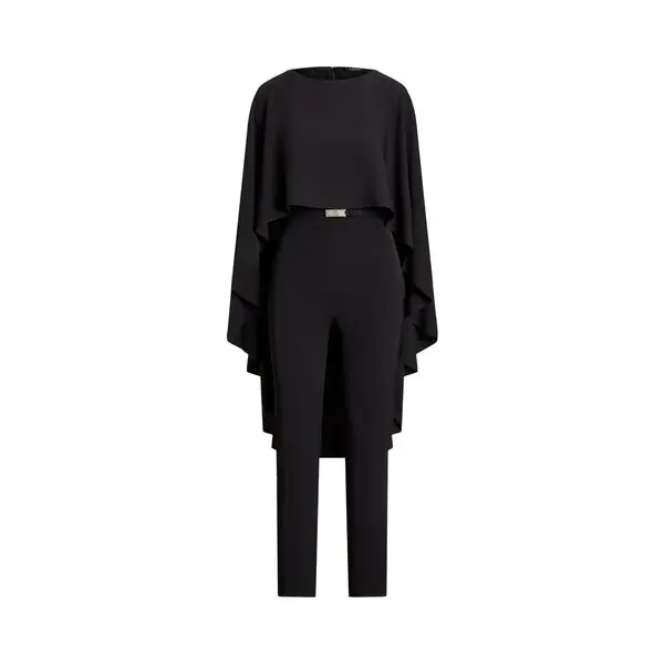 Ralph Lauren Belted Cape Georgette Jumpsuit - Black
