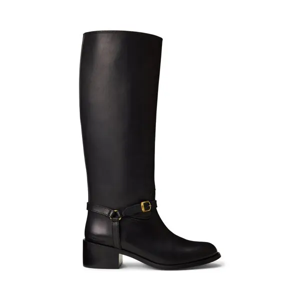 Ralph Lauren Harness Burnished Leather Riding Boot - Black