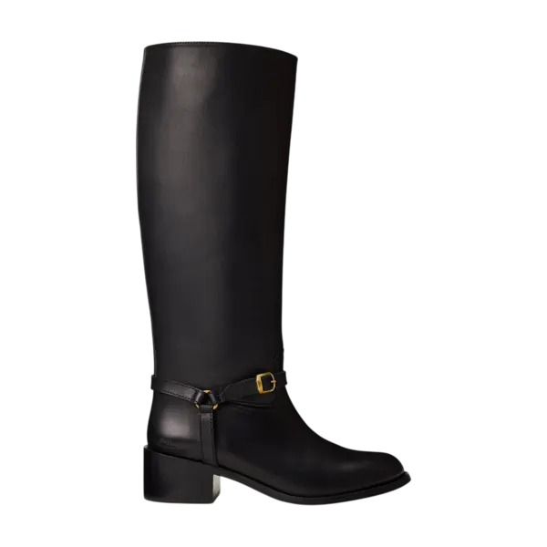Ralph Lauren Burnished Leather Riding Boots - Black