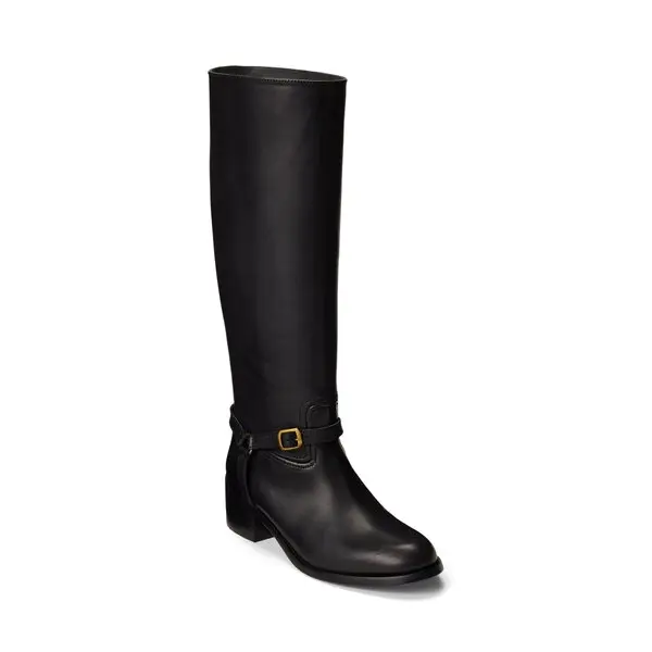 Ralph Lauren Burnished Leather Riding Boots - Black