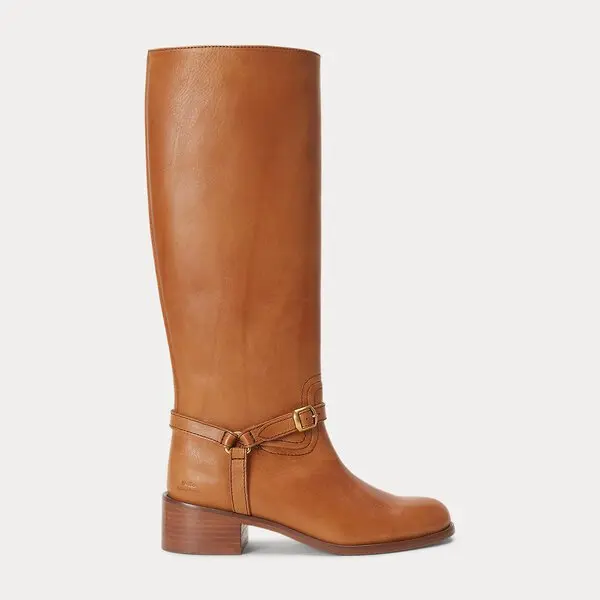Ralph Lauren Harness Burnished Leather Riding Boot - Cuoio