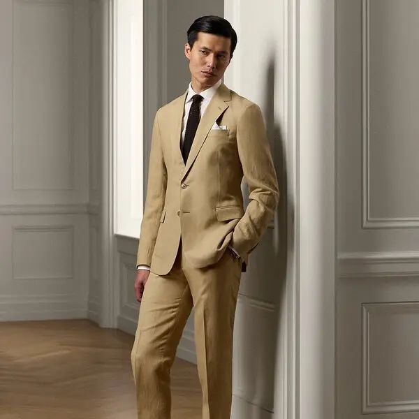 Ralph Lauren Gregory Hand-tailored Silk-linen Trouser - Classic Tan