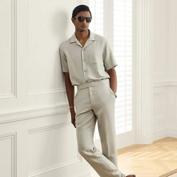 Ralph Lauren Gregory Hand-tailored Silk-linen Trouser - Pearl Grey