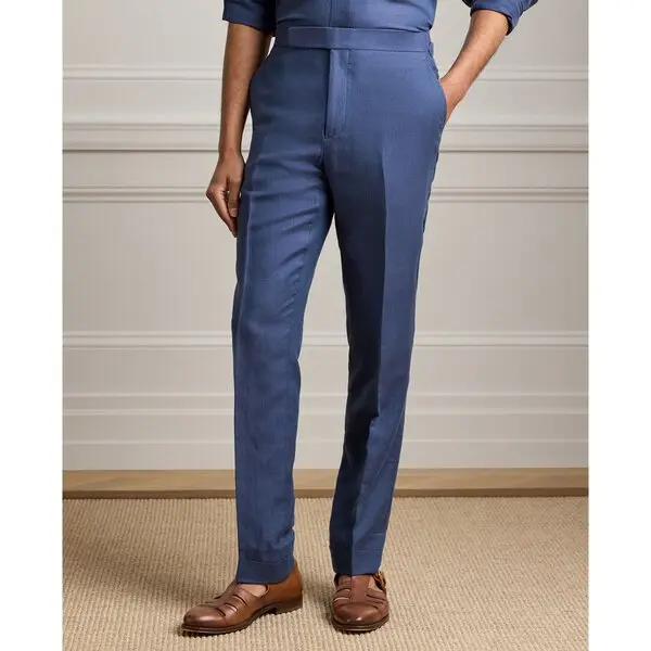 Ralph Lauren Gregory Hand-tailored Silk-linen Trouser - Steel Blue