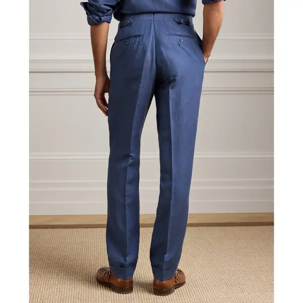 Ralph Lauren Gregory Hand-tailored Silk-linen Trouser - Steel Blue