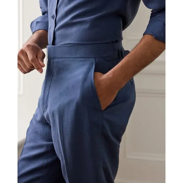 Ralph Lauren Gregory Hand-tailored Silk-linen Trouser - Steel Blue