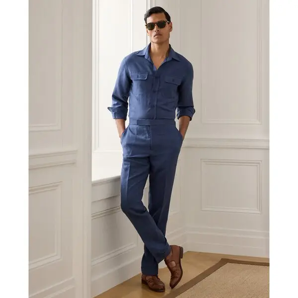 Ralph Lauren Gregory Hand-tailored Silk-linen Trouser - Steel Blue