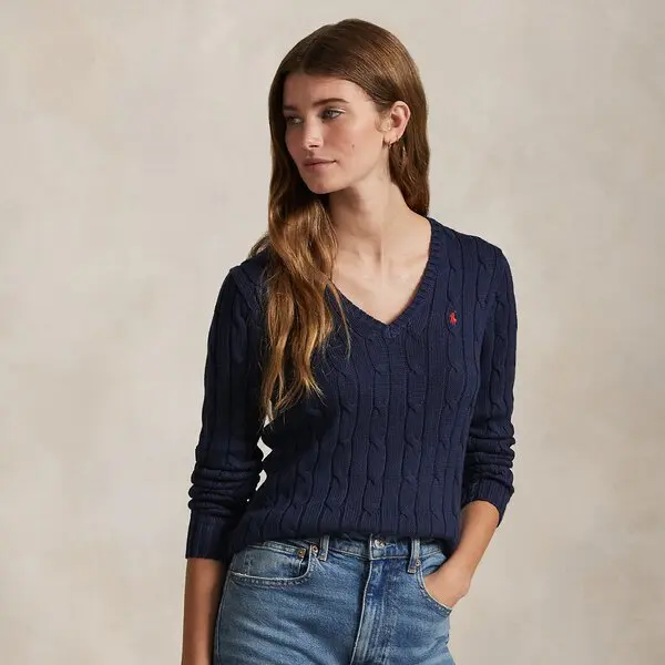 Ralph Lauren Cable-knit V-neck Sweater - Hunter Navy