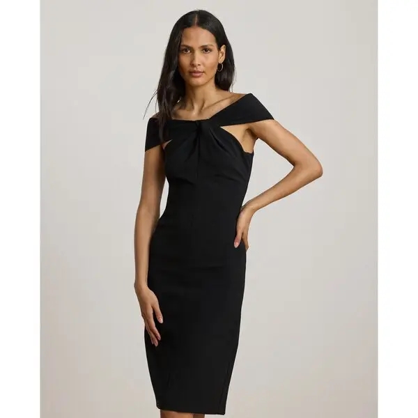 Ralph Lauren Twist-front Off-the-shoulder Crepe Sheath Dress - Black