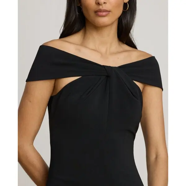 Ralph Lauren Twist-front Off-the-shoulder Crepe Sheath Dress - Black