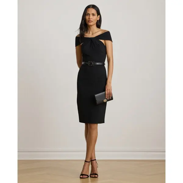 Ralph Lauren Twist-front Off-the-shoulder Crepe Sheath Dress - Black