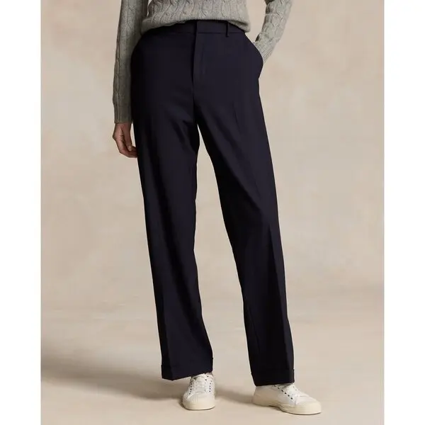 Ralph Lauren High-rise Relaxed Straight Italian Stretch Wool Faille Pants - Navy