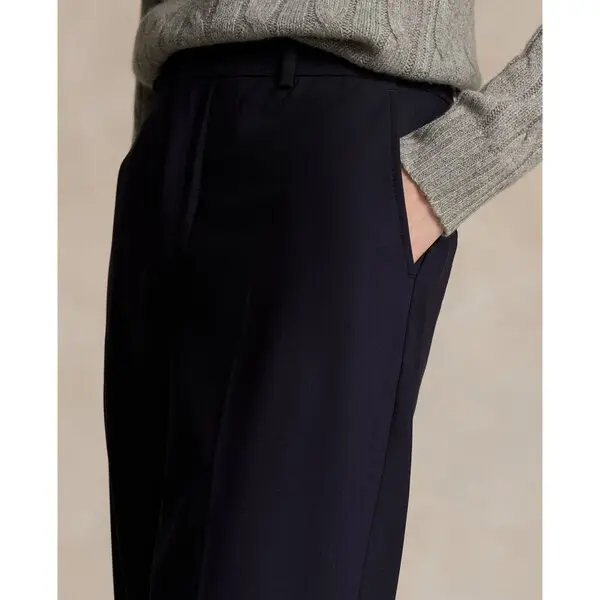 Ralph Lauren High-rise Relaxed Straight Italian Stretch Wool Faille Pants - Navy
