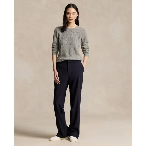 Ralph Lauren High-rise Relaxed Straight Italian Stretch Wool Faille Pants - Navy
