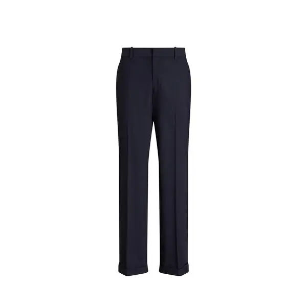 Ralph Lauren High-rise Relaxed Straight Italian Stretch Wool Faille Pants - Navy