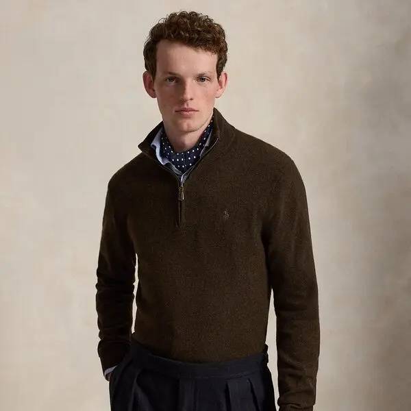 Ralph Lauren Wool Quarter-zip Sweater - Cinnamon Brown Heather