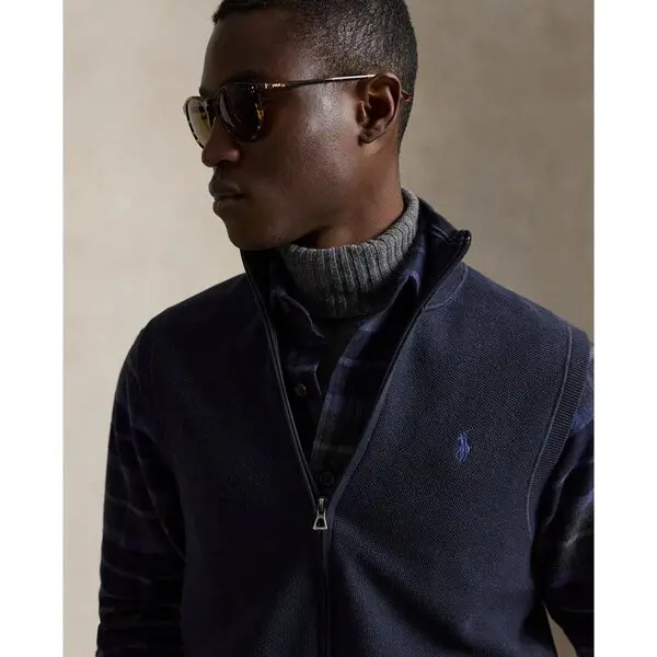 Ralph Lauren Mesh-knit Cotton Full-zip Sweater Vest - Navy Heather