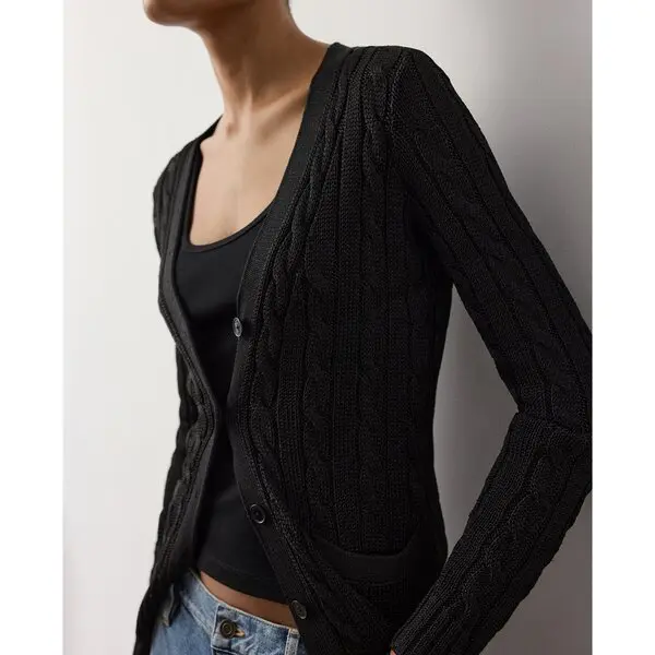 Ralph Lauren Cable-knit Silk Cardigan Sweater - Black